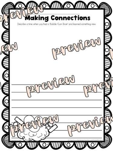 Bubble Gum Brain Book Companion Growth Mindset Activity and Goal ...