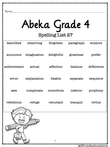 Abeka Spelling, Vocabulary & Poetry 4 - 6th Ed - Lists 19-27 Bundle