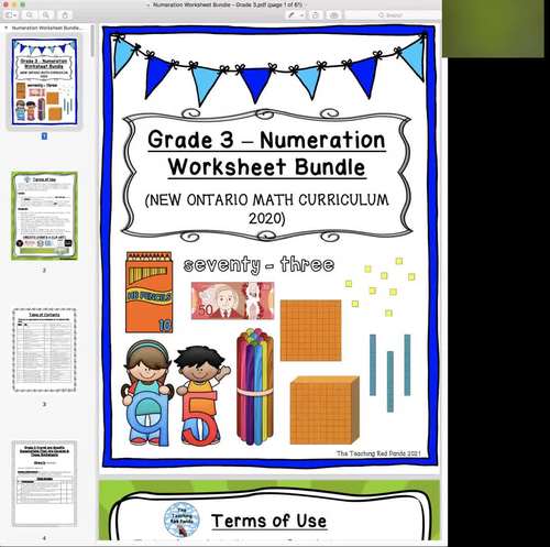 Grade 3 Numeration Unit Worksheet Bundle ONTARIO MATHEMATICS CURRICULUM ...