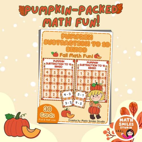 Pumpkin Subtraction to 10 Bingo Game (4x4) | Fall Math Fun | K-1st Grade