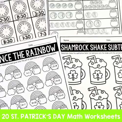 St. Patrick's Day Math Worksheets 1st Grade March Morning Work Review ...