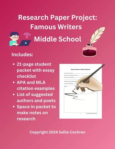 Research Paper Project: Famous Writers (Middle School) | TPT