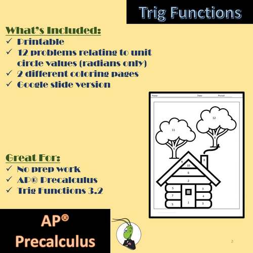 AP Precalculus Sine, Cosine and Tangent Color by Number Activity 3.2