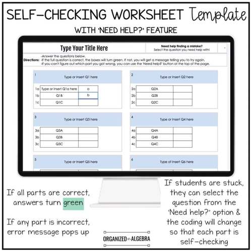 Editable Self Checking Worksheet Template 6 [3 Part] Questions Need ...