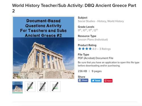 World History Teacher/Sub Activity: DBQ Ancient Greece Part 2 | TPT