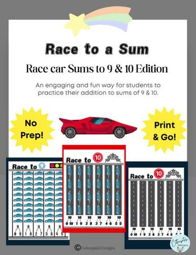 Racecar Themed Race to a Sum with Sums of 9 and 10 by Cottenpatch Designs