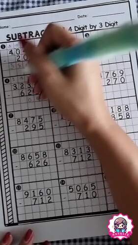 Graph Paper Worksheet : Subtraction 4 Digit by 3 Digit With Answer ...