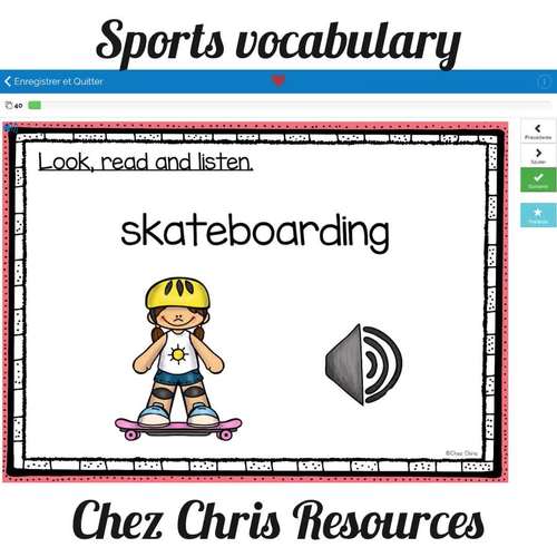40 Sports Vocabulary Words with Boom™ Cards: Look, Listen and Read ! Deck 1