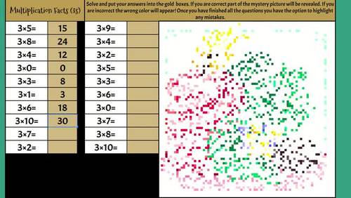 Multiplication Facts 3s Christmas Math Pixel Art Mystery Picture