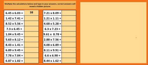 Thanksgiving/Autumn Decimal Multiplication Pixel Art Mystery Reveal