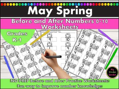 May Spring Before and After Missing Numbers 0-10 Worksheets | TPT