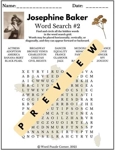 Josephine Baker | Word Searches | Crosswords | Word Scrambles | Secret ...