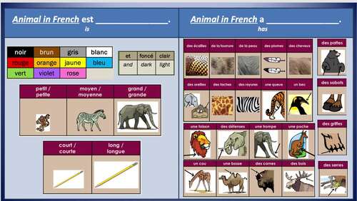 Core French Zoo and Wild Animals: Animal Characteristics Tic Tac Toe Game