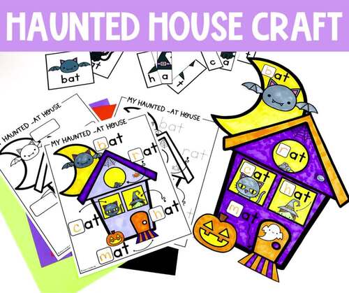 Halloween Craft Haunted House CVC Words: At Word Family Craft and Labeling
