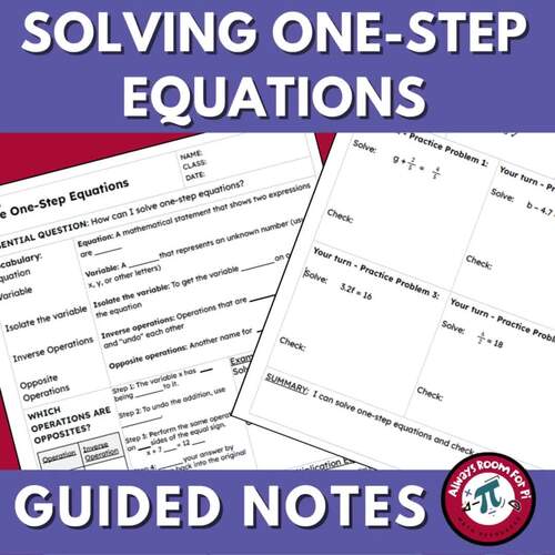7th Grade One Step Equations Guided Notes TEKS 7.11A Solve Equations Texas