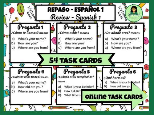 Spanish 1 Review Task Cards for Back to School | TPT