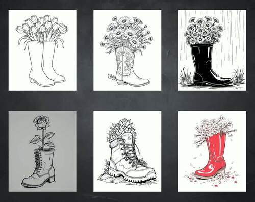 Flowers in Boots: A Blooming Garden Adventure Coloring Book | TPT