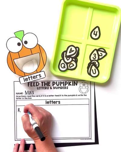 Pumpkin Identify Letters and Numbers Activity - Centers by Megs Teacher ...