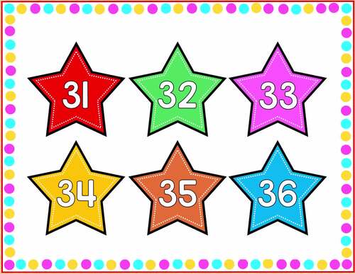 Printable Stars Calendar Numbers, Number Labels, Number Spots, Number Tags