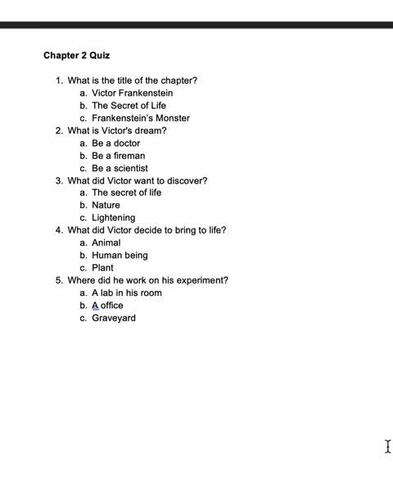 Frankenstein Chapter Quizzes & End of Book Test | Conventional 7 ...