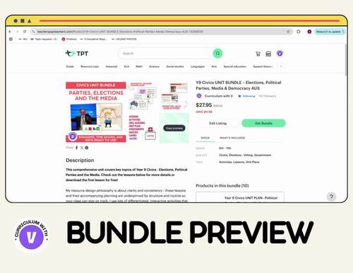 Y9 Civics UNIT BUNDLE – Elections, Political Parties, Media & Democracy AUS