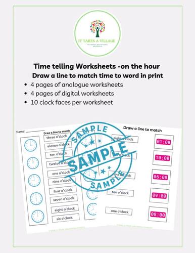 Time telling worksheets-to the hour-draw a line to match clock to word ...