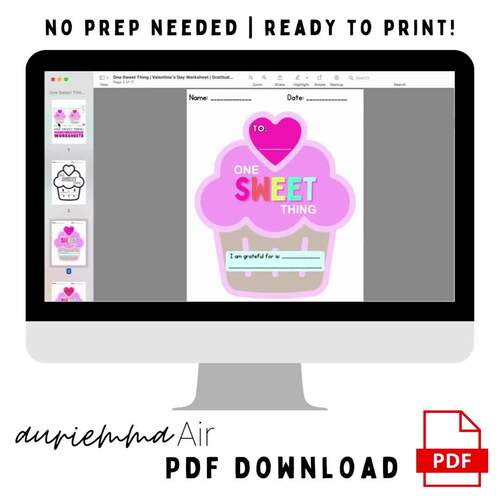 One Sweet Thing | Valentine's Day Worksheet | Gratitude Card Activity