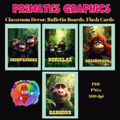 PRIMATES - Classroom Decor Posters, Bulletin Boards, Flashcards | TPT