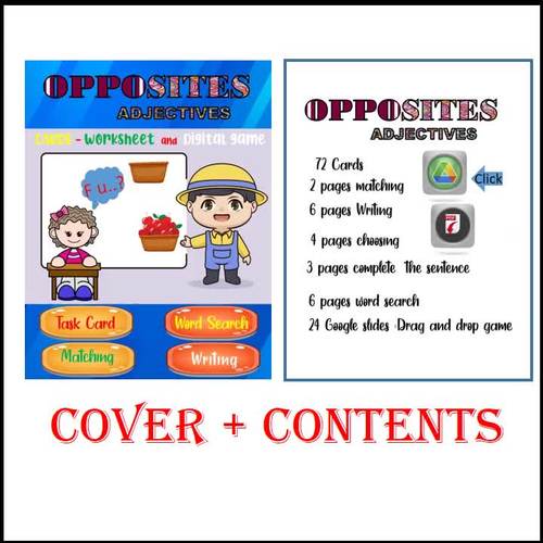 Opposites Adjective Cards Worksheet and Google slide by Banyan Tree