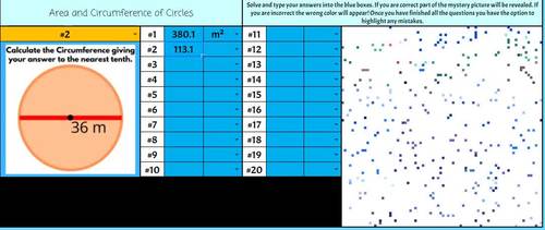 Area and Circumference of Circles Pixel Art by Pick Up and Go Resources