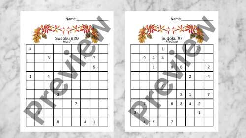 Fall-Themed 9x9 Sudoku Puzzles | No-Prep Logic & Critical Thinking Activity
