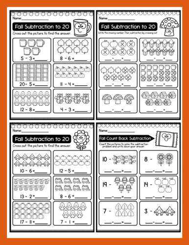 Subraction To 20 with Pictures Theme Fall|fall subtraction up to 20 ...