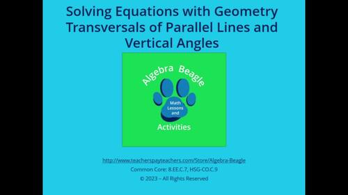 Solving Equations - Transversals of Parallel Lines and Vertical Angles