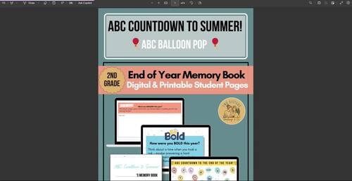 End Of Year ABC Countdown To Summer, Memory Book 2nd Grade Balloon Pop ...