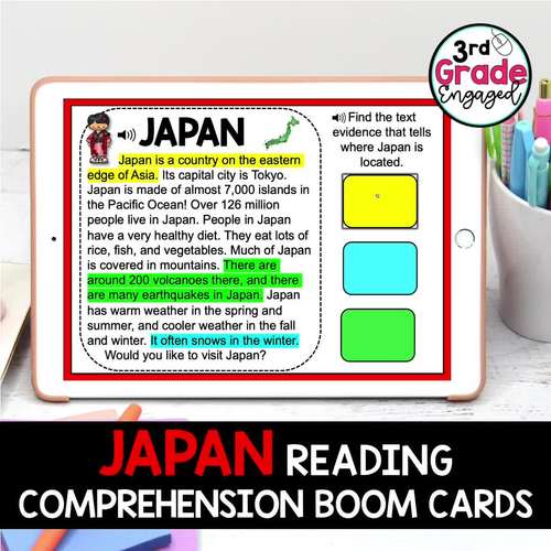 Japan Non-Fiction Reading Comprehension Boom Cards by 3rd Grade Engaged