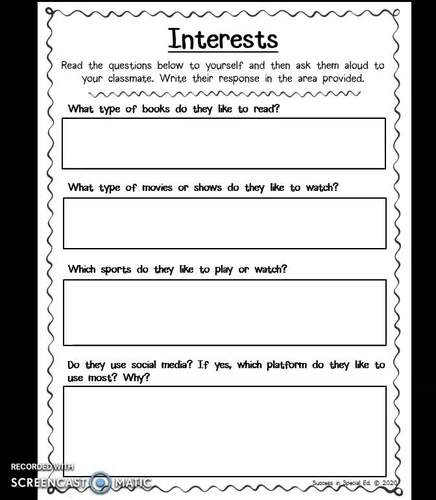 Student Interviews Getting to Know your Classmates for Middle and High ...