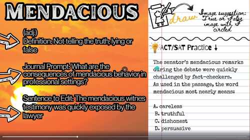 Daily Bell Ringer Journal ACT SAT Prep Vocab High School English Warm ...