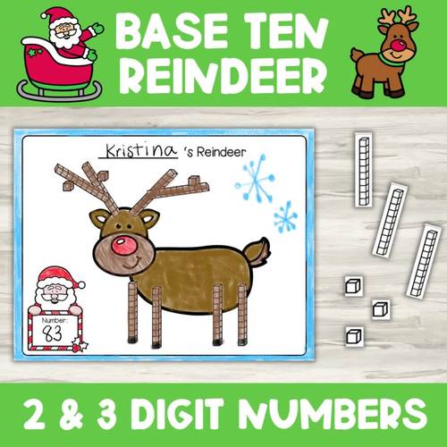 Base 10 Ten Blocks Reindeer Math Craft Project Place Value | Christmas ...