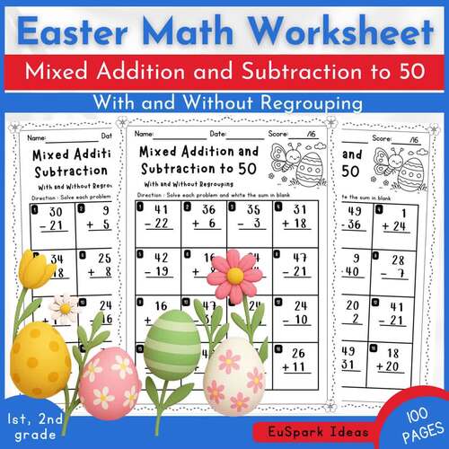 Easter Math | Mixed Addition and Subtraction to 50 | With and Without ...