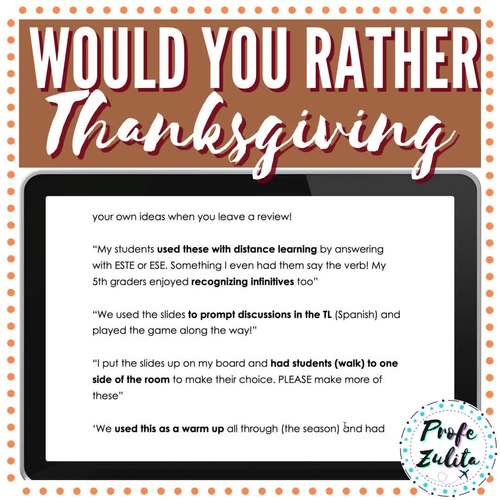 Spanish Thanksgiving Activity | Would You Rather? Game This or That