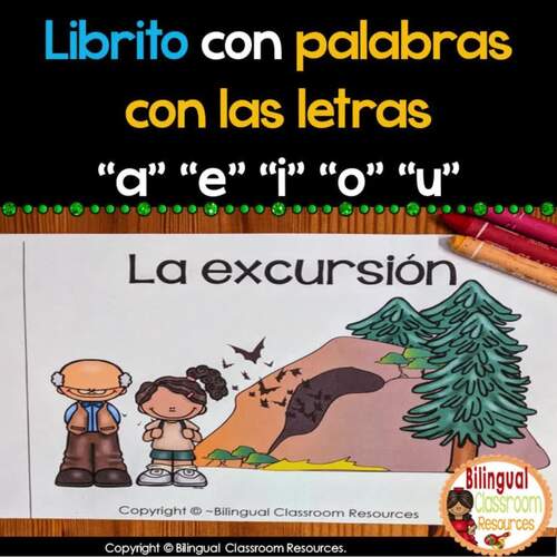 Librito con palabras con las letras "a" "e" "i" "o". "u". Spanish syllables