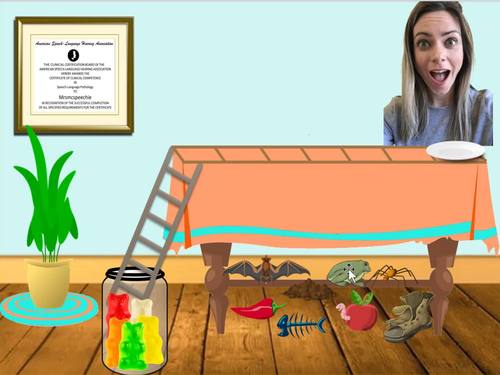 Feed the SLP (or teacher): game, open-ended, speech therapy, teletherapy