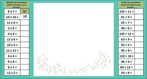 Mystery Digital Pixel Art NO PREP Turkey Multiplication and Division to 12