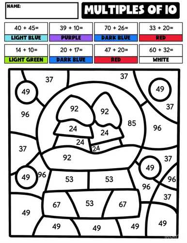 1st Grade Adding Multiples of 10 Worksheets | Winter Mental Math Color ...