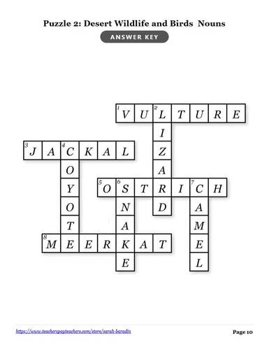 Savanna & Desert Animals Sub Plans: Newcomer ESL Crosswords with Word Bank