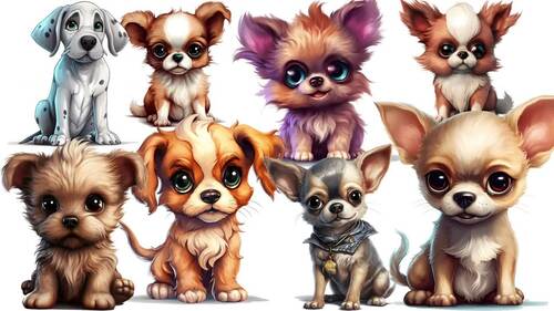 Watercolor Cute Chibi Dogs Clipart Set of 20 Files by ArtisticTimberStudio