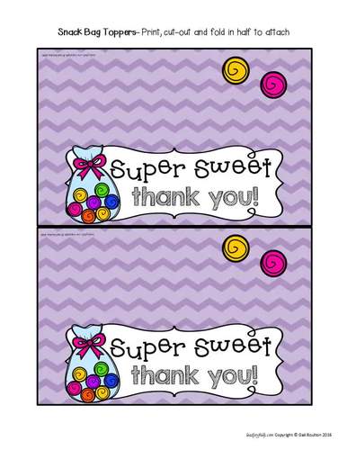 Goodie Bag Topper for Teachers, Staff, or Students (Candy Theme)