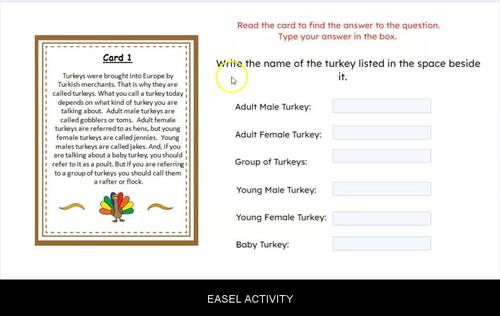 Thanksgiving Turkeys Activity Scavenger Hunt and Craft with Easel Version