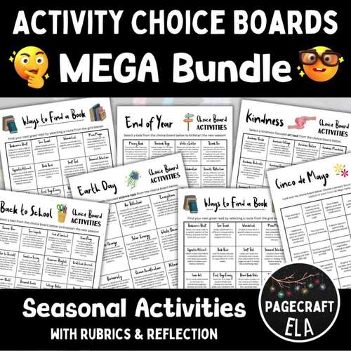 BUNDLE of Activity Choice Boards with Rubrics for Subjects and Celebrations