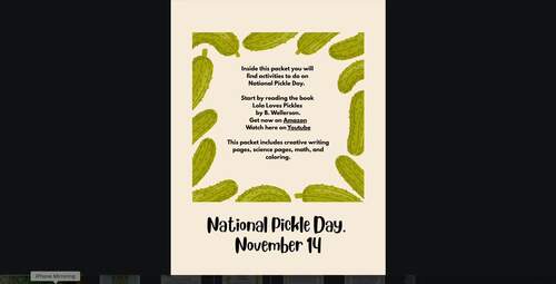 Lola Loves Pickles National Pickle Day Activities (November 14) | TPT